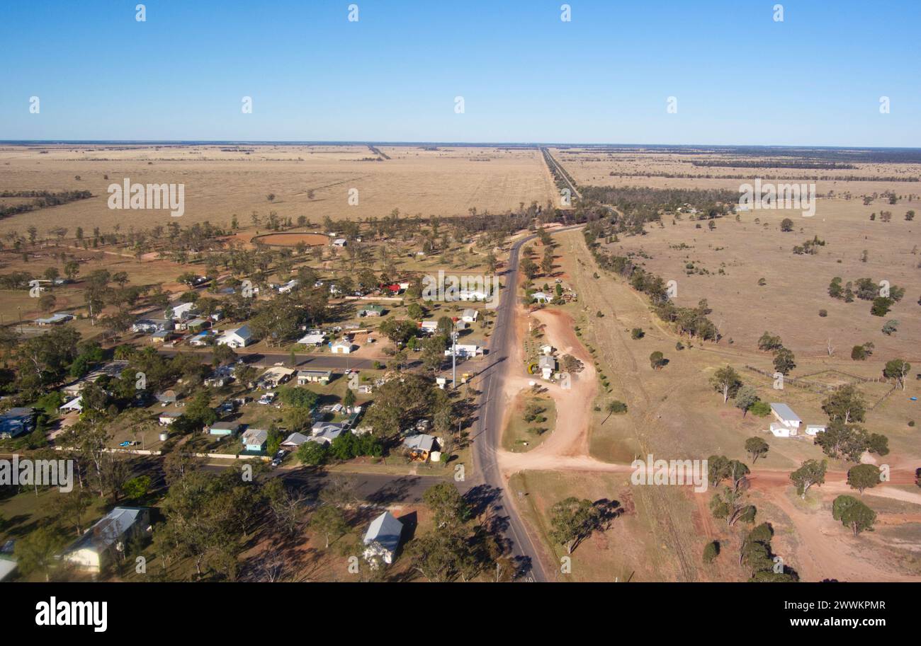 Aerial of the small agricultural service town of Glenmorgan on the ...