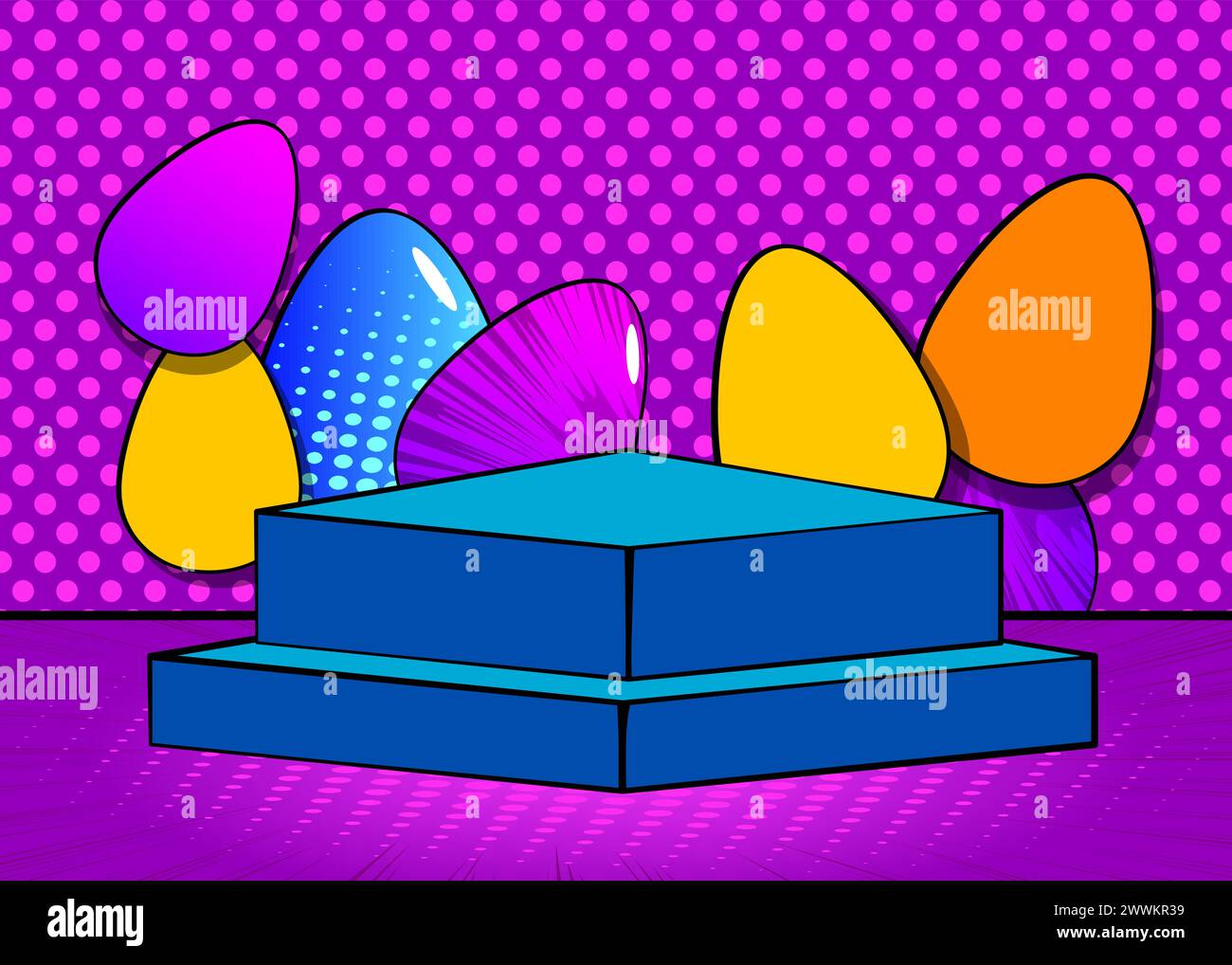 Comic Book Product podium stage for mockup presentation with Easter ...