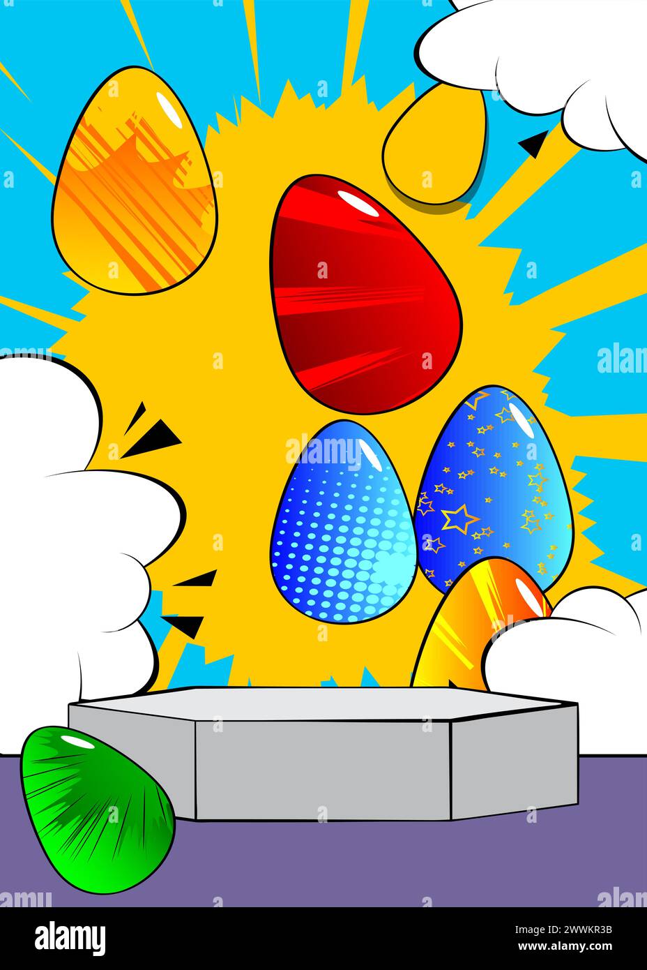 Comic Book Product podium stage for mockup presentation with Easter ...