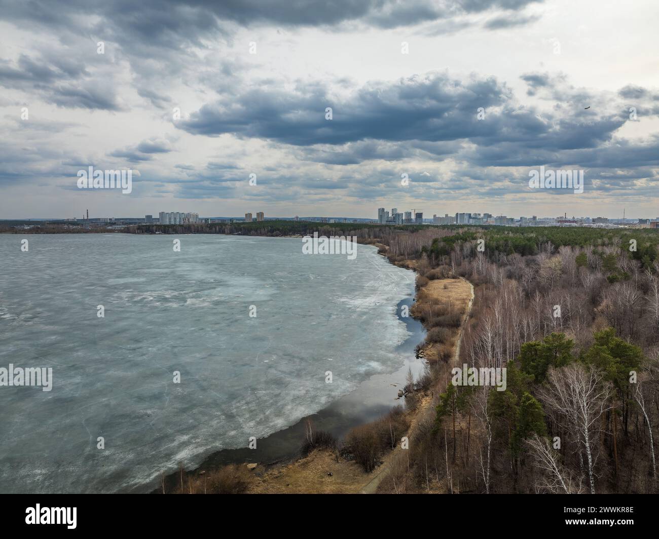 Spring Landscape. The long-awaited spring. Nature wakes up. Melting ice ...