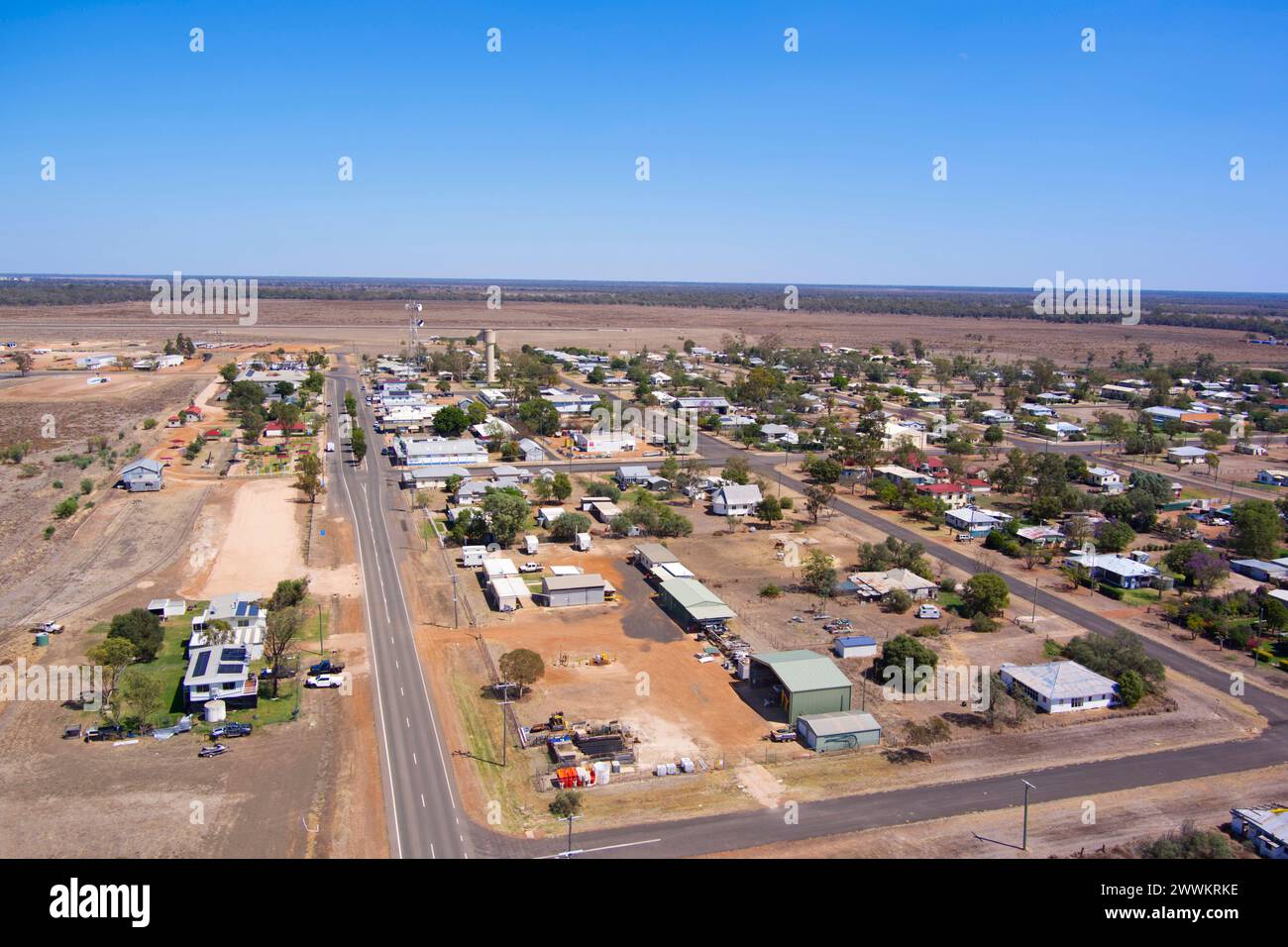 Aerial of the remote village of Dirranbandi Lower Western Queensland ...