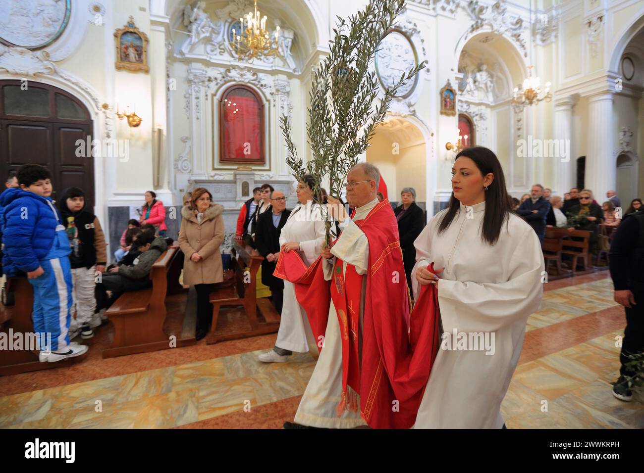 On Palm Sunday, preceding Easter, seen in the historic center of the ...