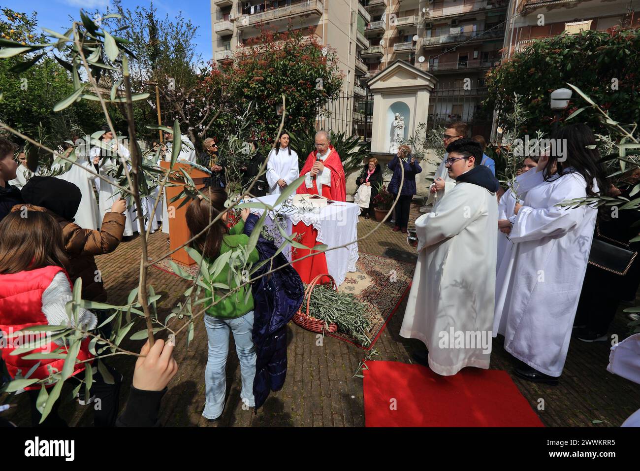 On Palm Sunday, preceding Easter, seen in the historic center of the ...