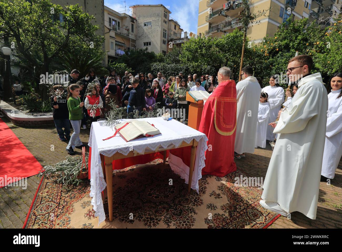On Palm Sunday, preceding Easter, seen in the historic center of the ...