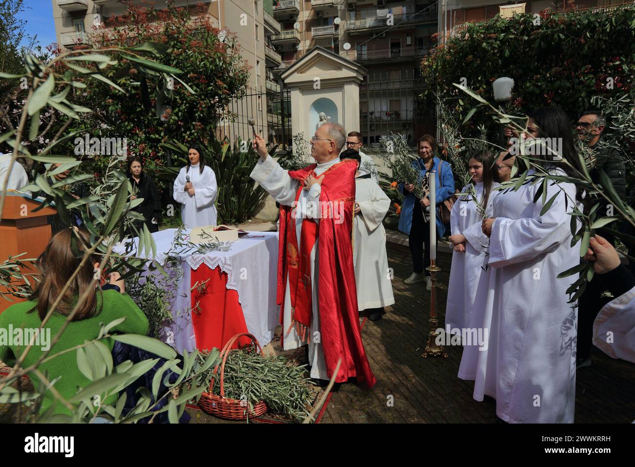 On Palm Sunday, preceding Easter, seen in the historic center of the ...