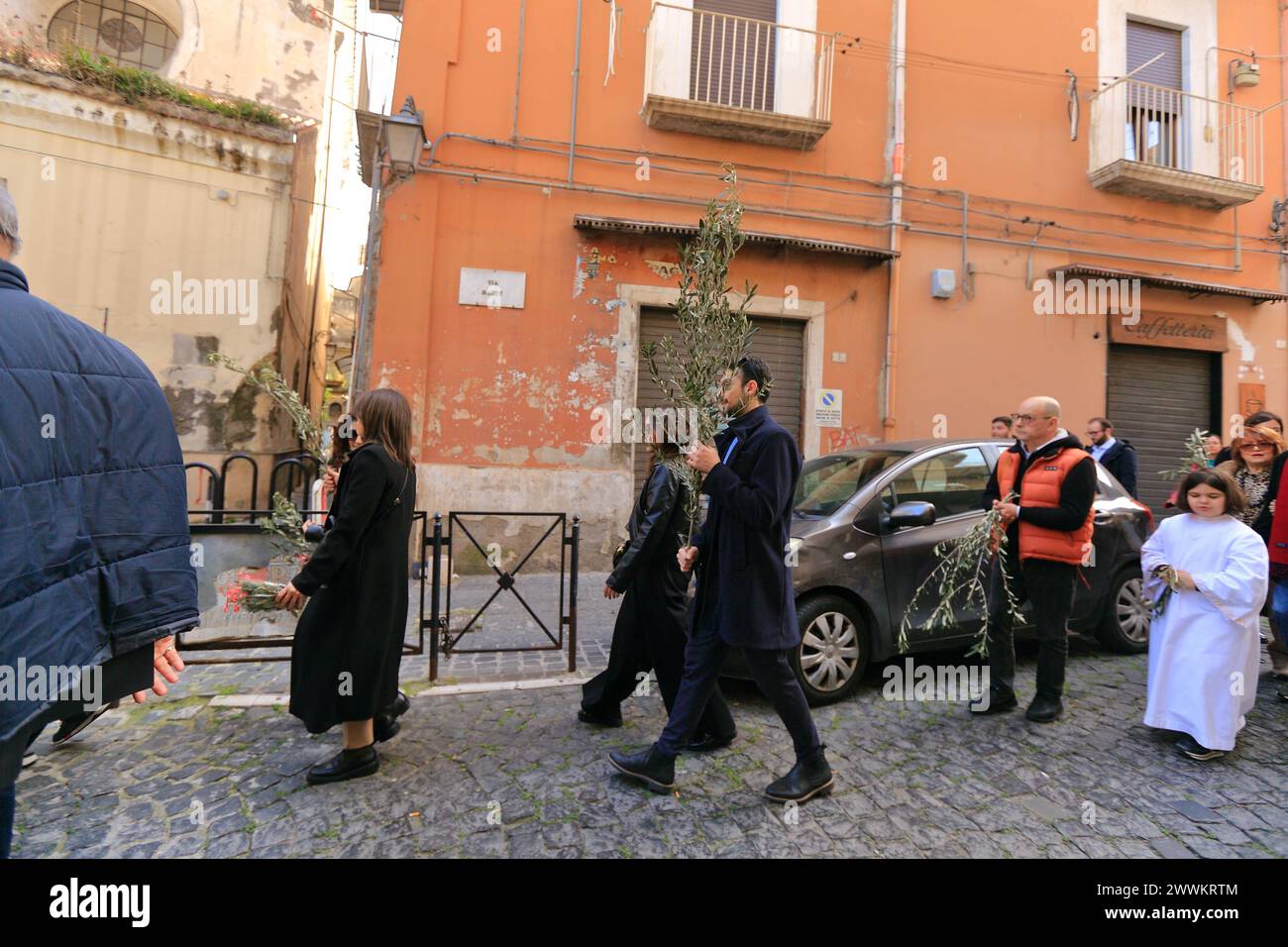 On Palm Sunday, preceding Easter, seen in the historic center of the ...