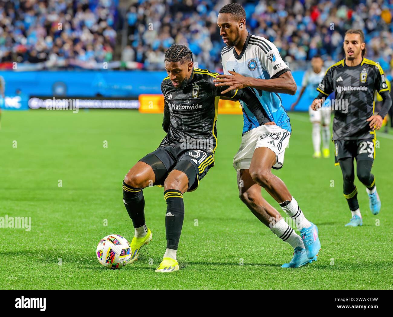 Charlotte, North Carolina, USA. 23rd Mar, 2024. Columbus Crew defender ...