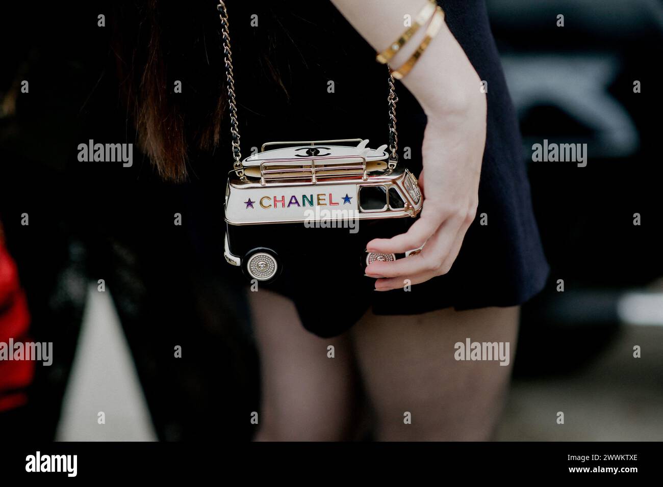 Paris, France. 05th Mar, 2024. Street style, close up at Chanel Fall ...