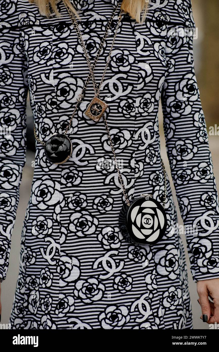 Paris, France. 05th Mar, 2024. Street style, close up at Chanel Fall ...