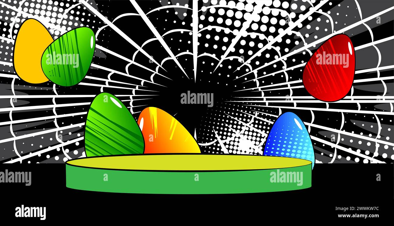 Comic Book Product podium stage for mockup presentation with Easter ...