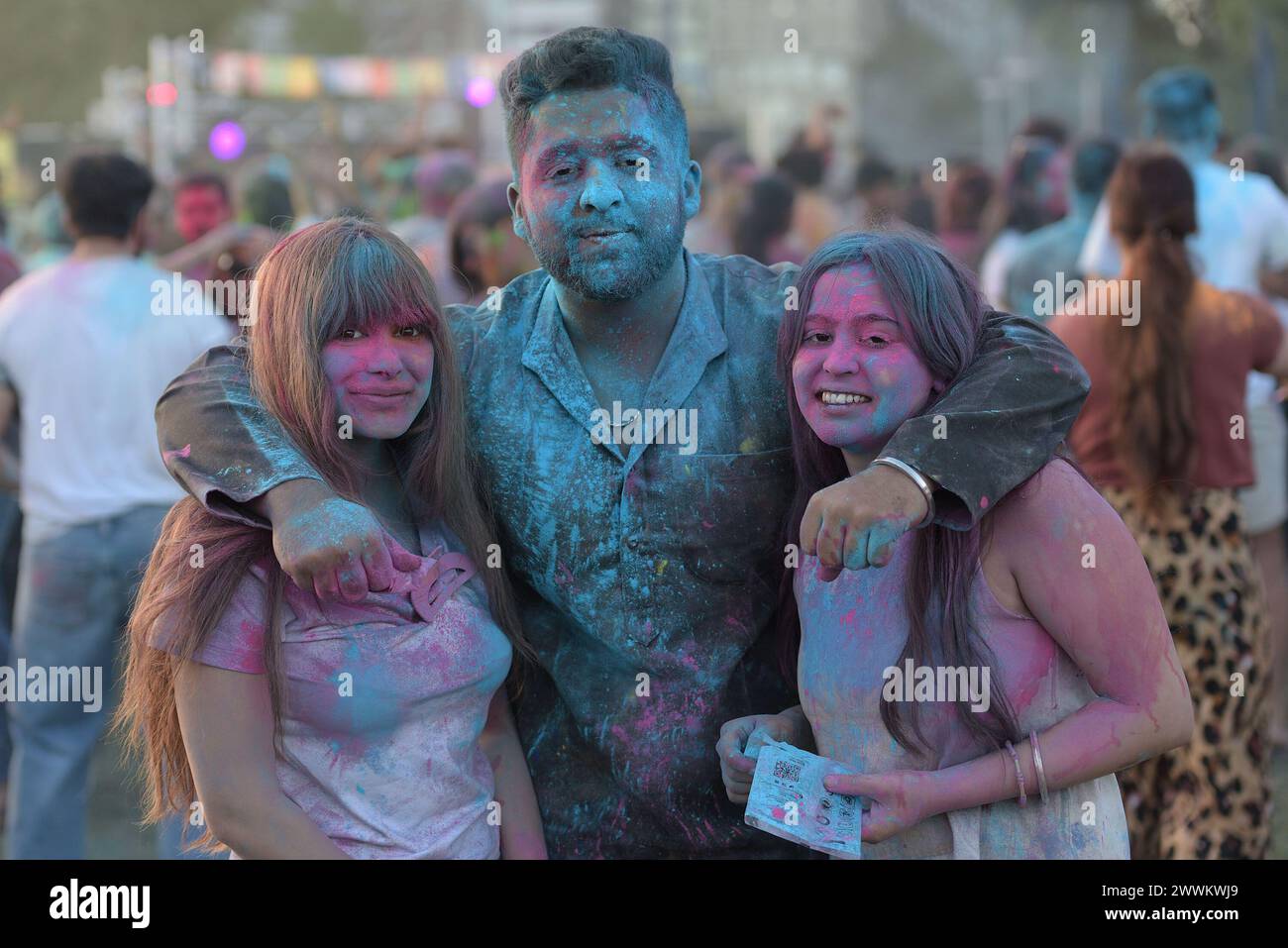 Indian and Nepalian people celebrating Festival of colors Holi at ...