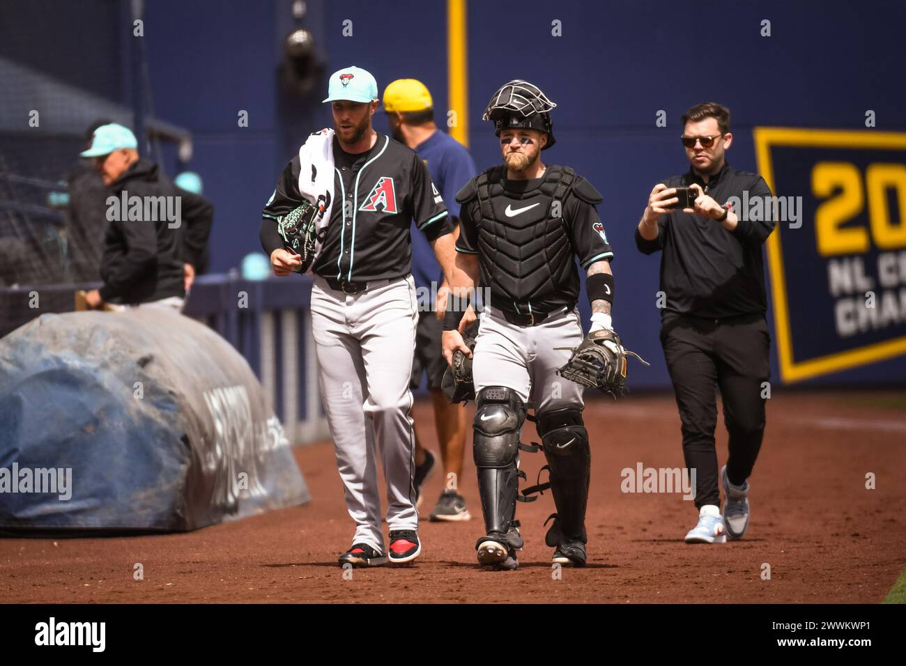 Arizona Diamondbacks starting pitcher Merrill Kelly (29) and catcher ...