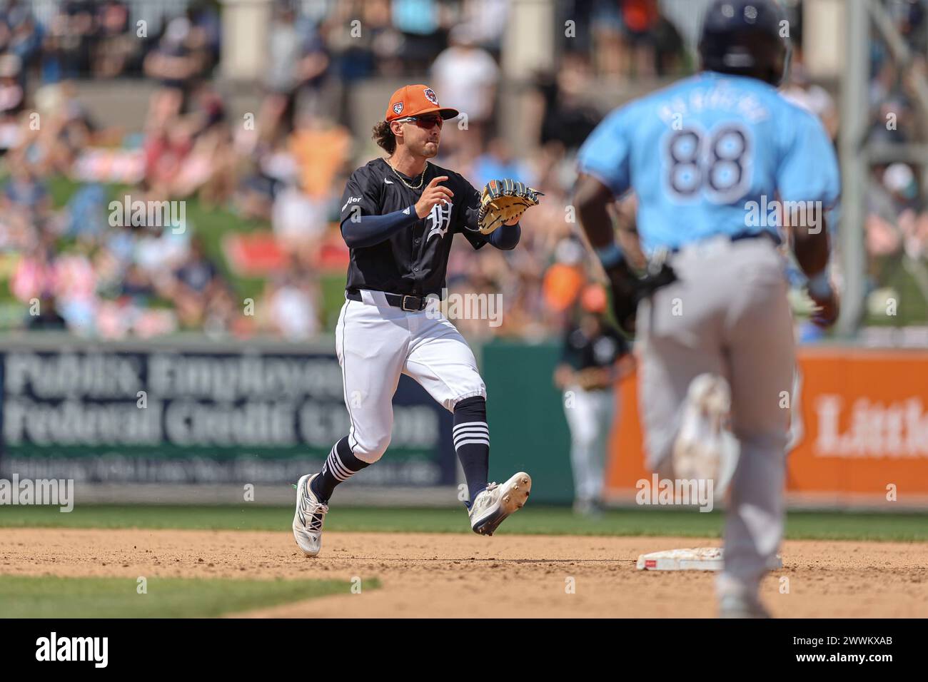 Lakeland FL USA; Detroit Tigers shortstop Zach McKinstry (39) gets the ...