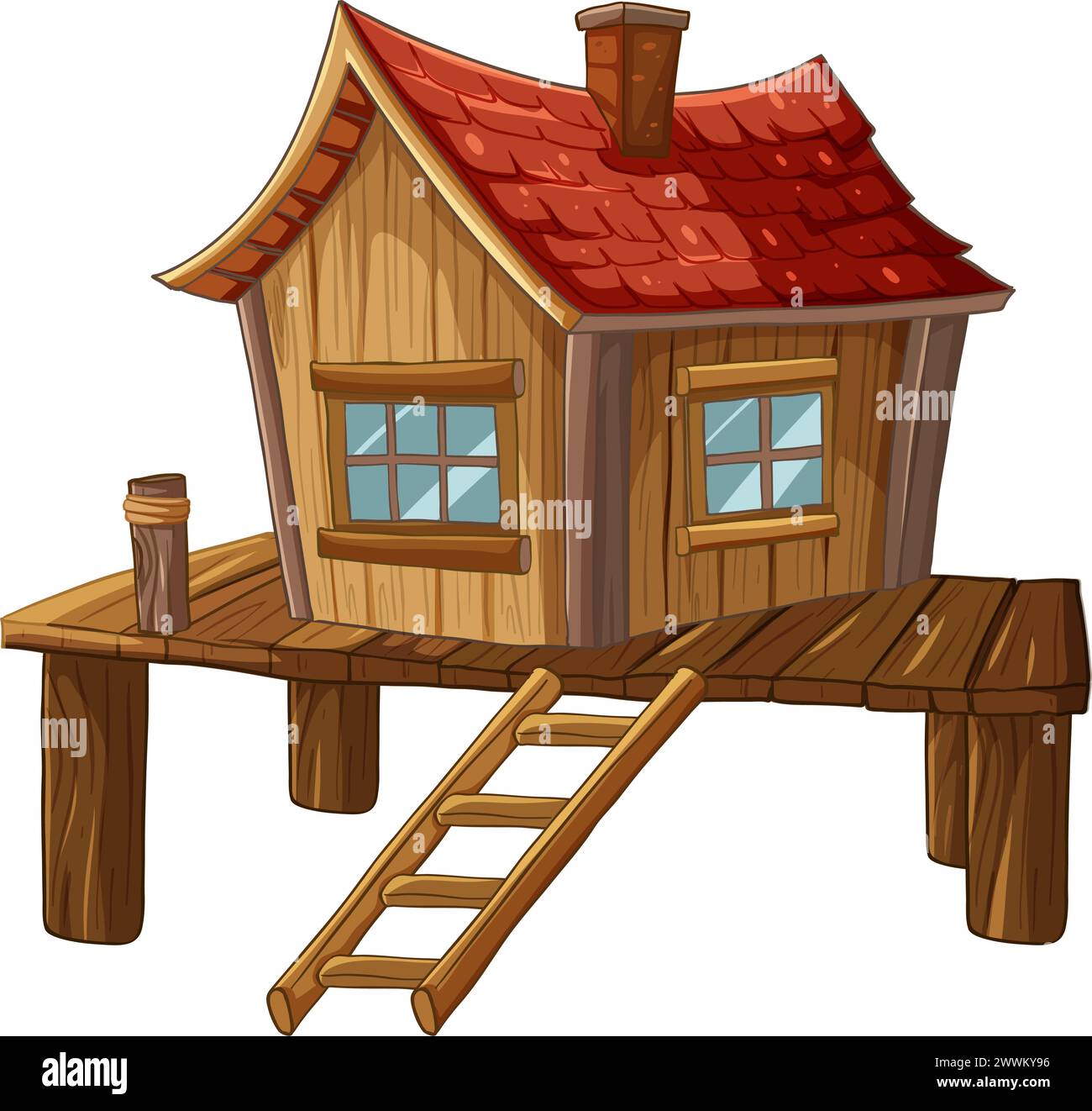 Cartoon illustration of a small house on stilts Stock Vector Image ...