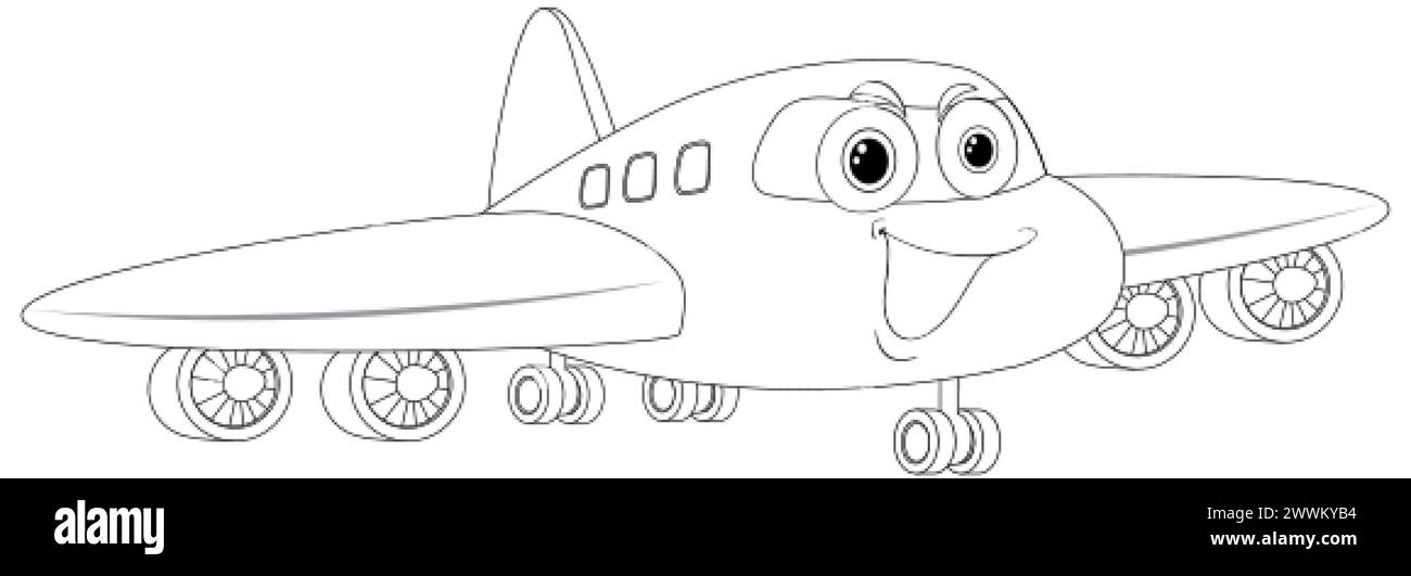 Black and white line art of a smiling airplane Stock Vector Image & Art ...