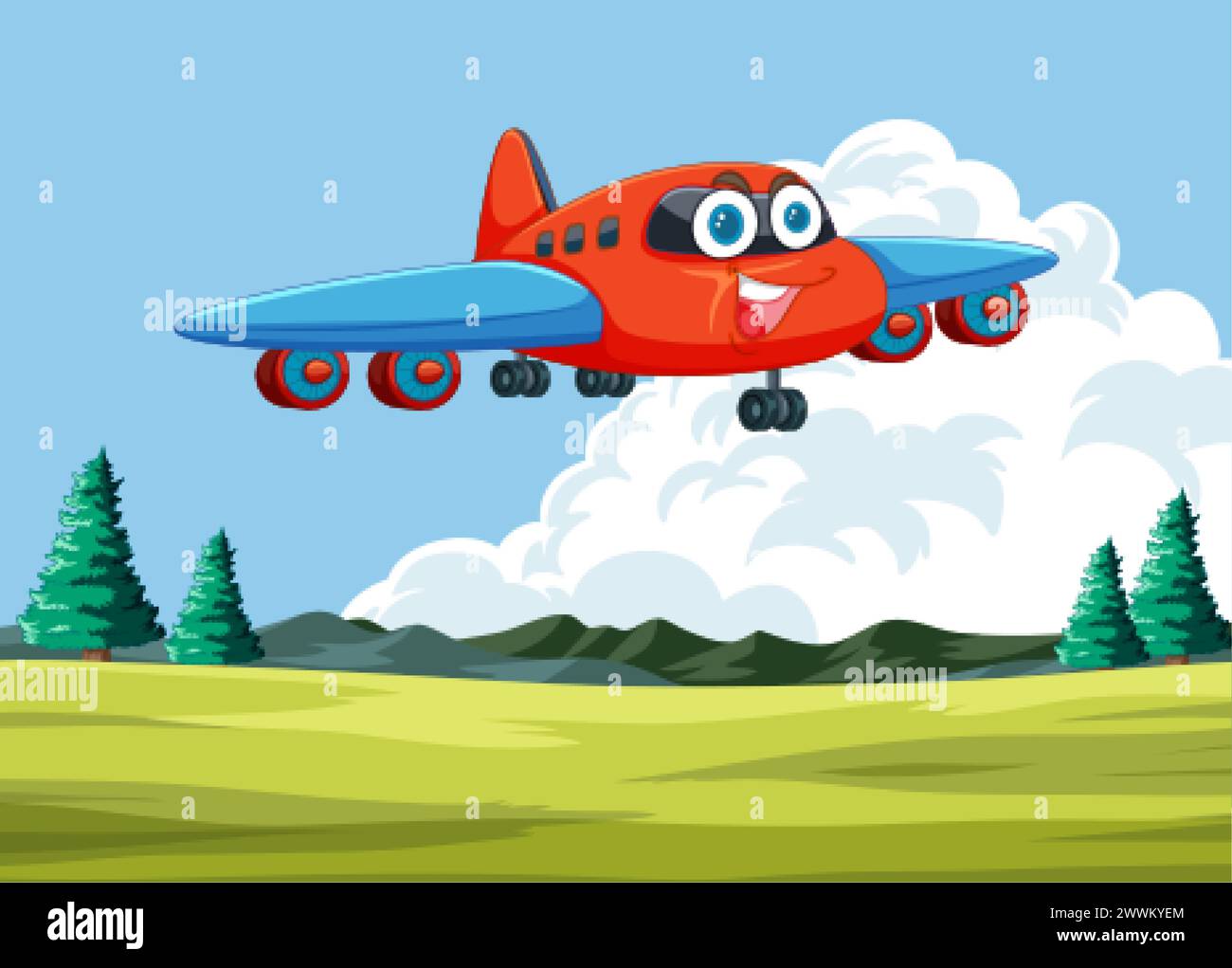 Colorful animated plane flying in a clear sky Stock Vector Image & Art ...