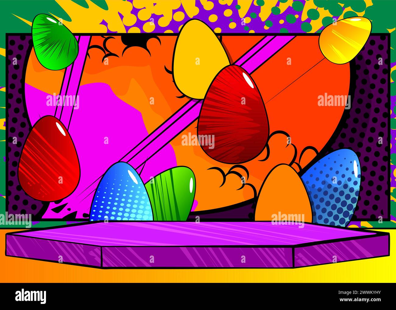 Comic Book Product podium stage for mockup presentation with Easter ...