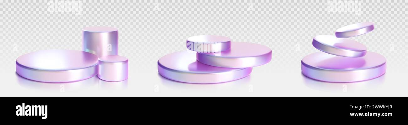 3D set of holographic round and cylinder shape objects isolated on ...