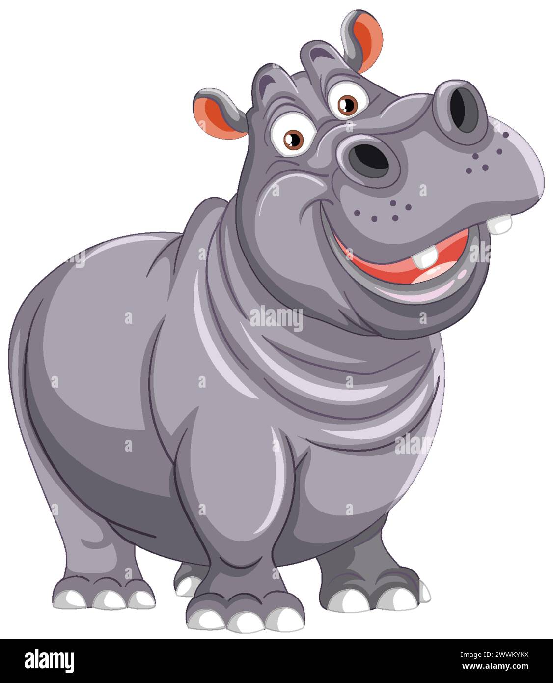 A happy, smiling cartoon hippo standing upright Stock Vector Image ...