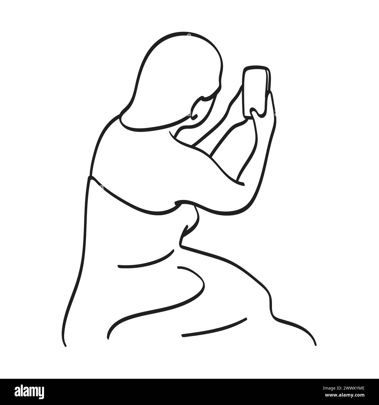 woman taking photo with smartphone illustration vector hand drawn ...