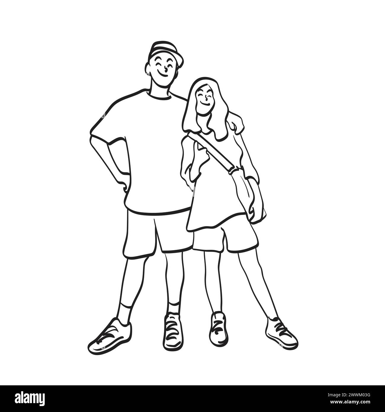 lover couple embracing with hand over shoulder illustration vector hand ...