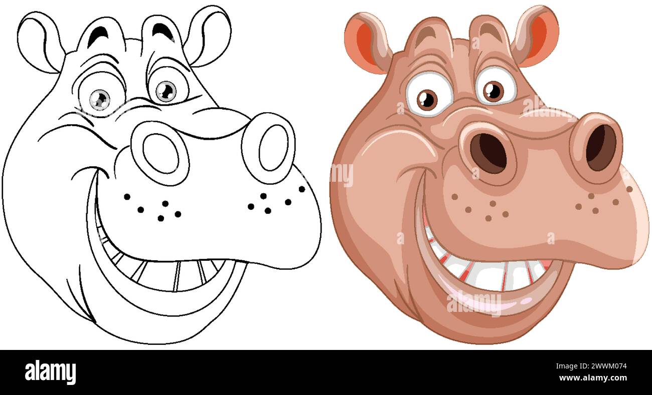 Vector illustration of a cheerful cartoon hippopotamus Stock Vector ...