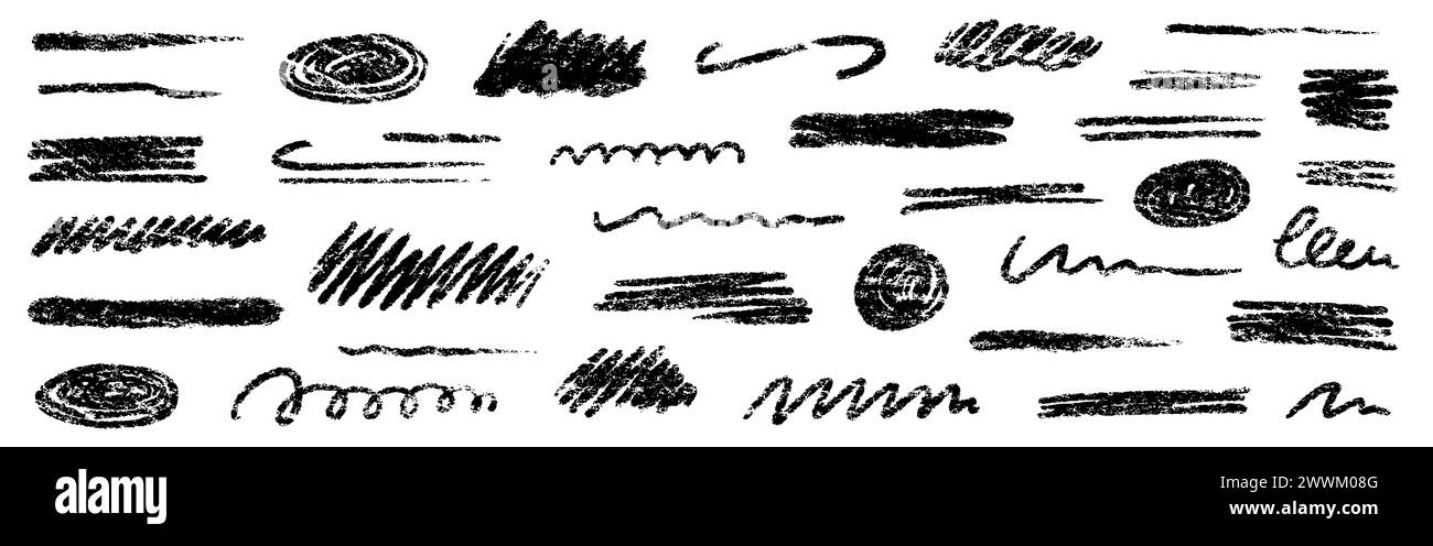 Chalk brush underline stroke set. Crayon marker highlight scribble ...