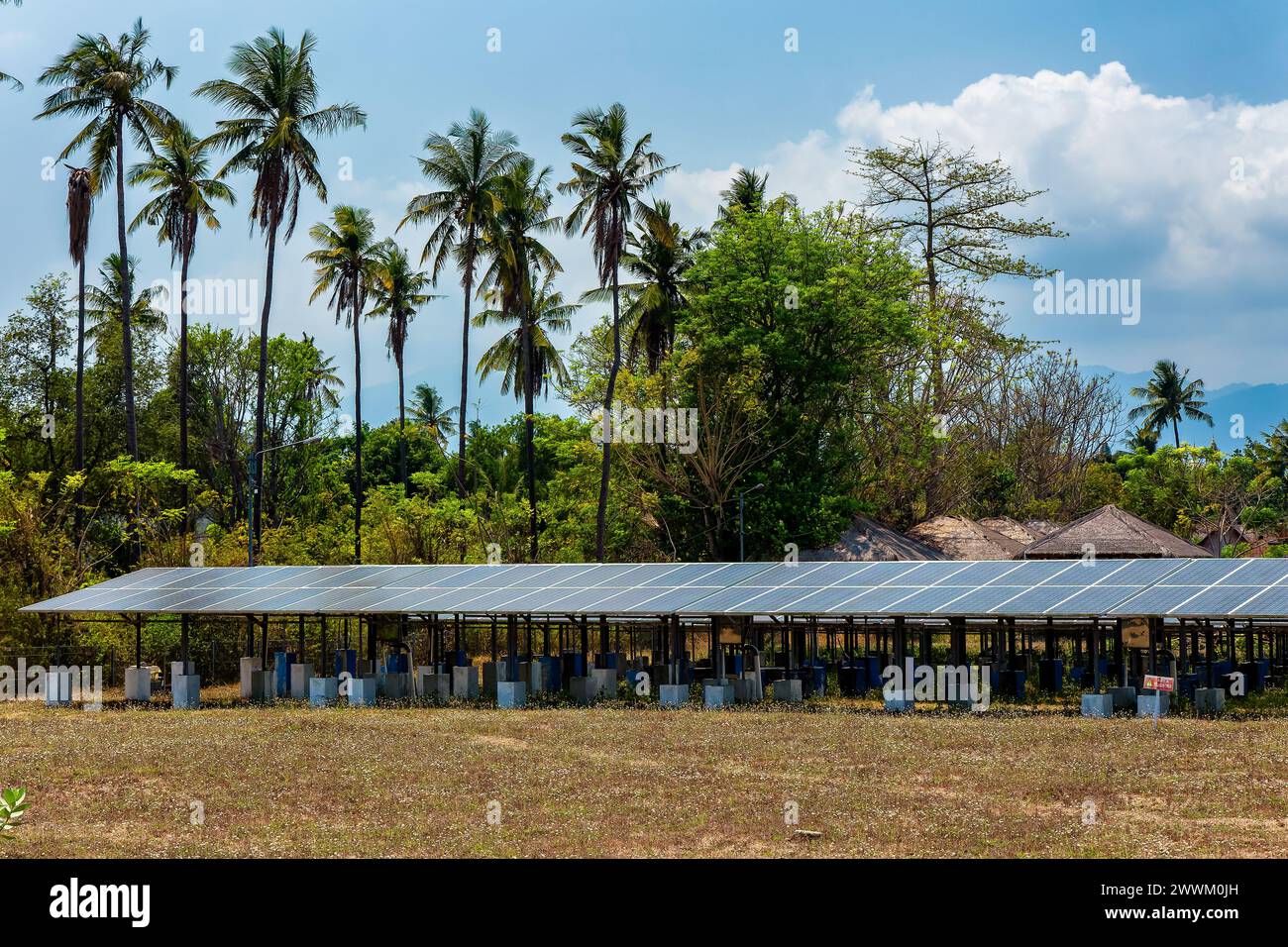 Small solar power generating farm on a small tropical island (Gili Air ...