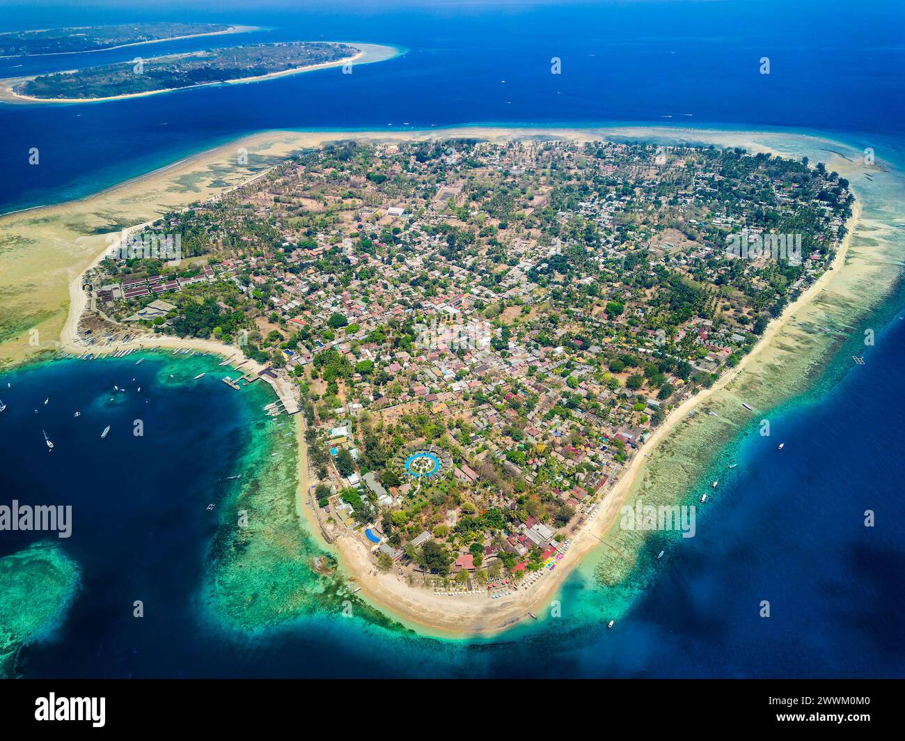 Aerial view of the beautiful tropical Gili Islands off the coast of ...