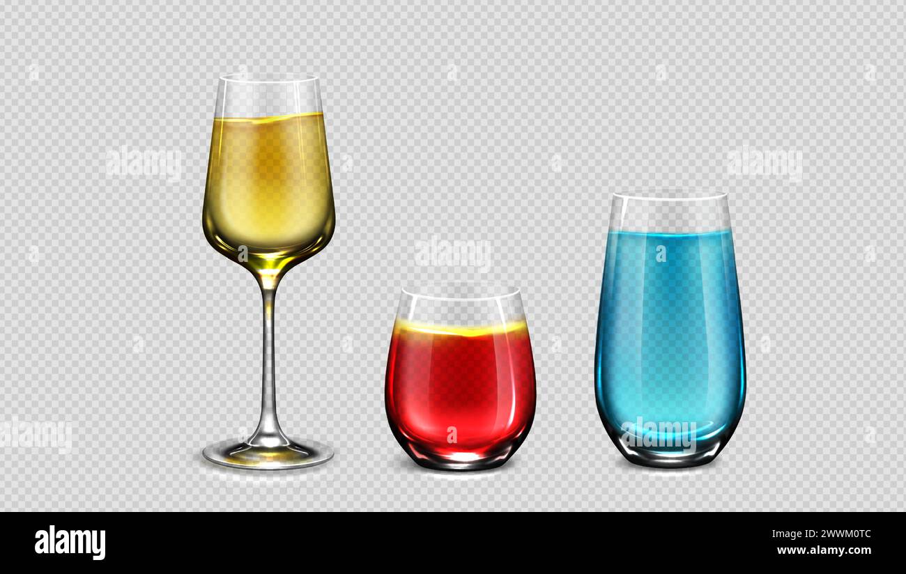 Cocktail glass with colorful liquid drinks on transparent background ...