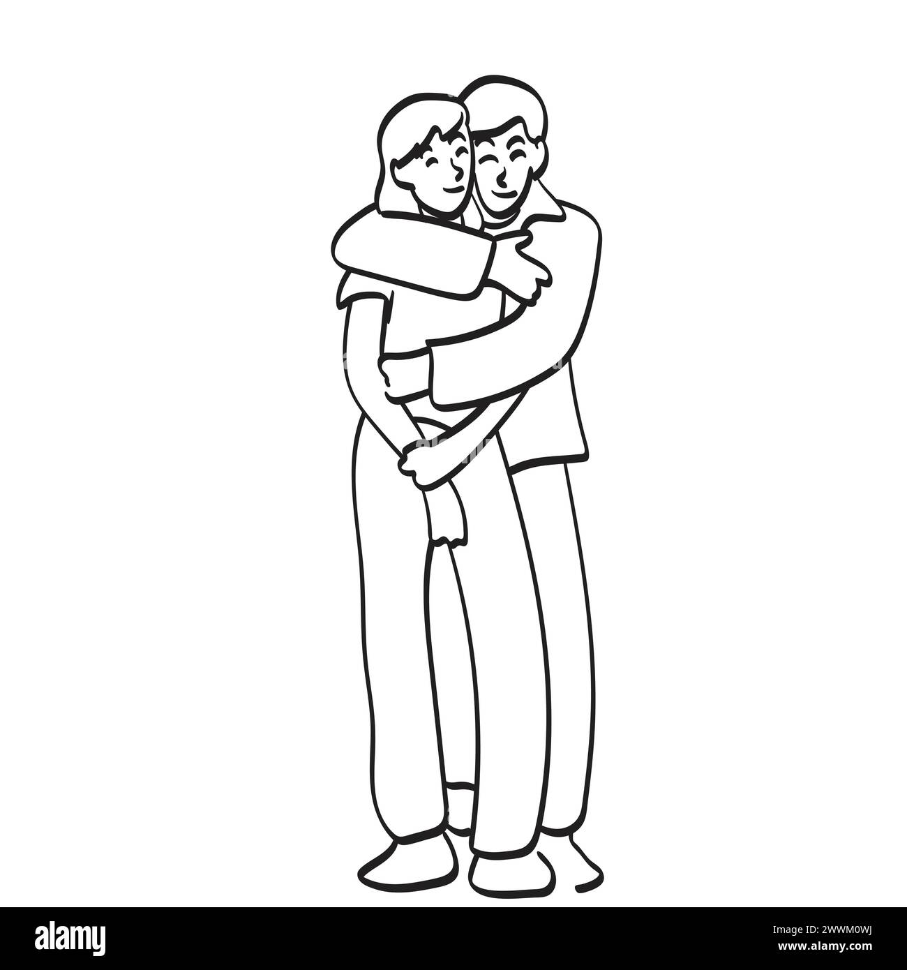 man hugging his girlfriend illustration vector hand drawn isolated on white background Stock ...