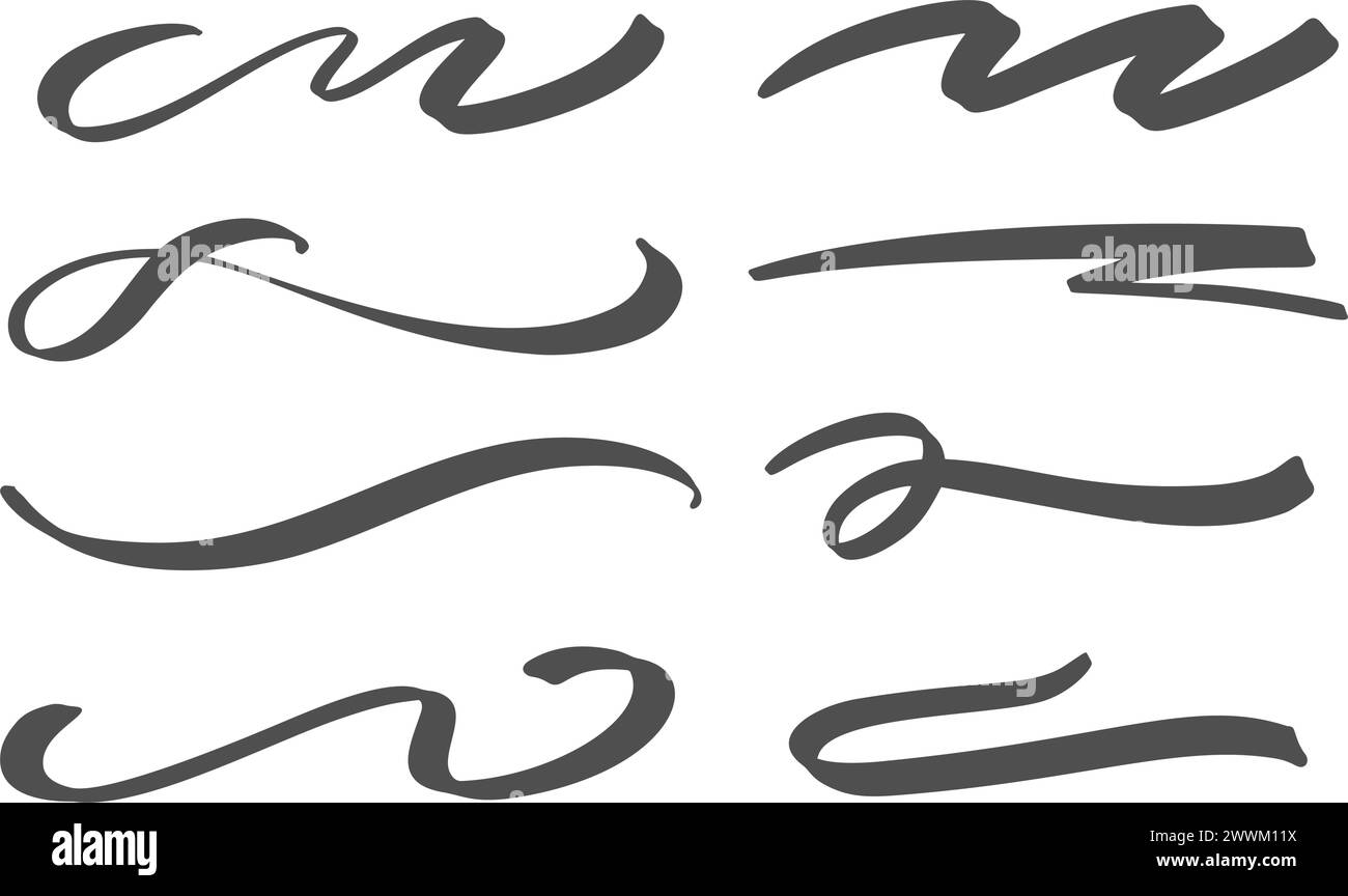 Swoosh vector lines. Hand drawn swash and swish strokes with swirl tail ...