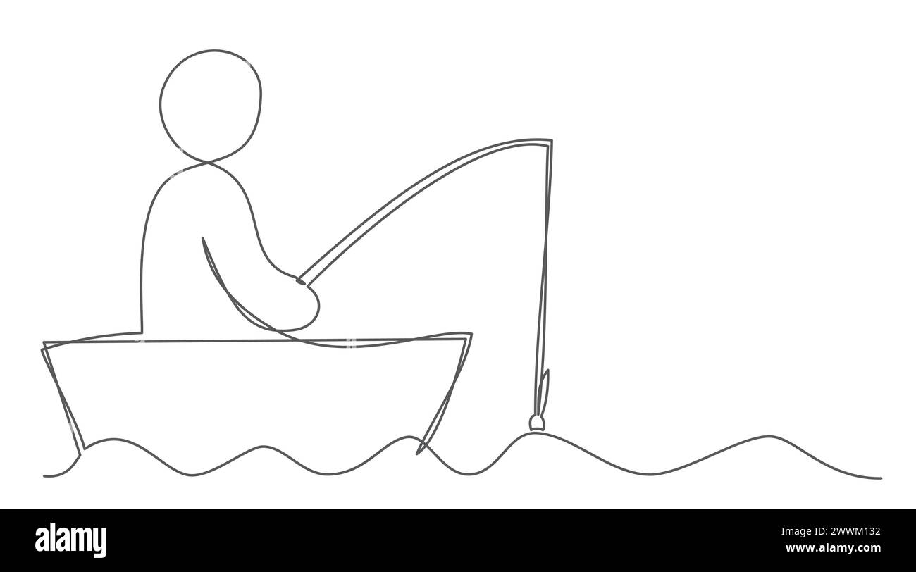 Fishing One line drawing isolated on white background Stock Vector ...