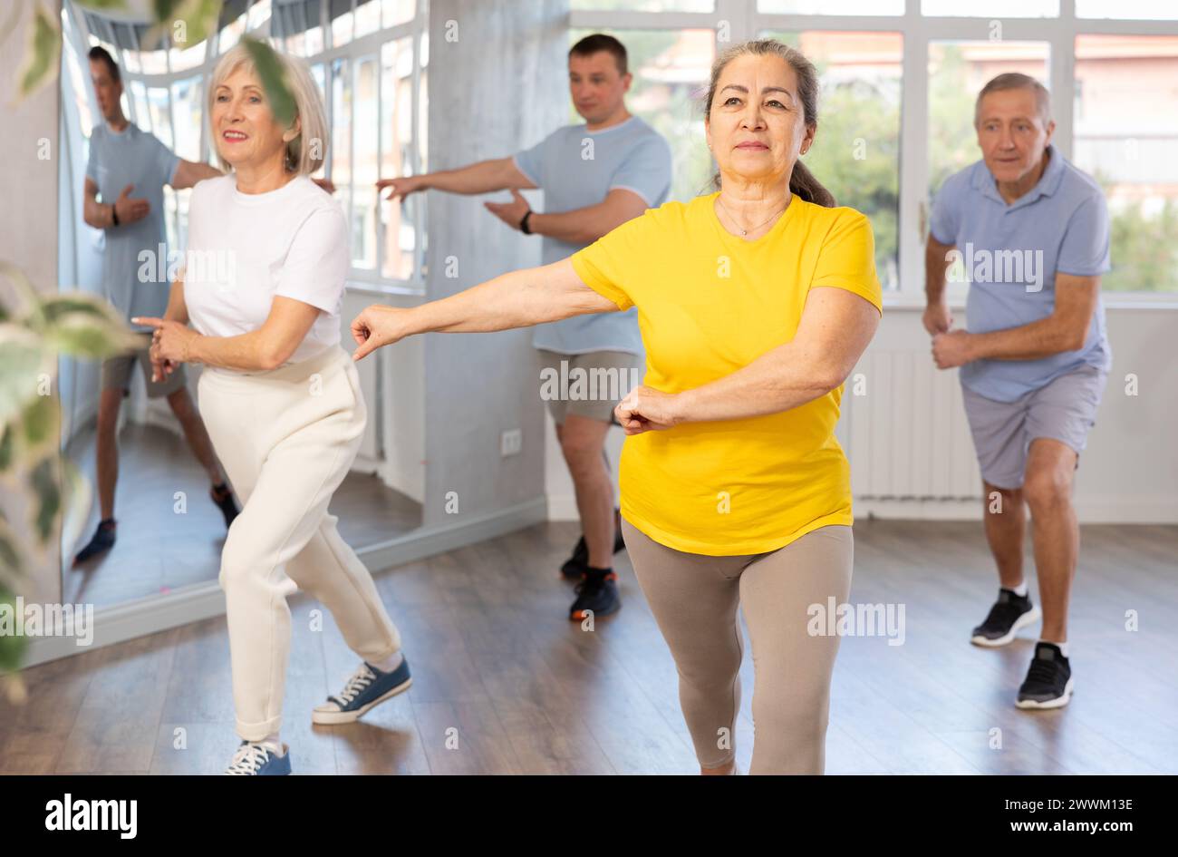 Elderly woman dances modern dances in group Stock Photo - Alamy
