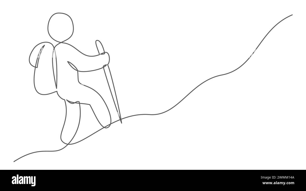 Hike One line drawing isolated on white background Stock Vector Image ...