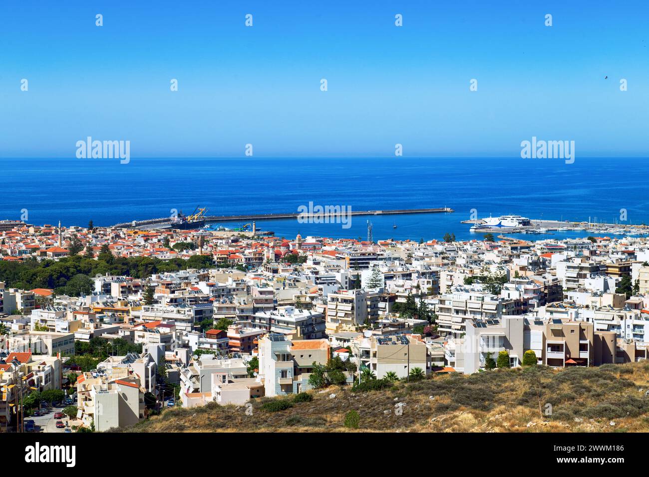 The port city of Rethymno on the island of Crete (Greece Stock Photo ...
