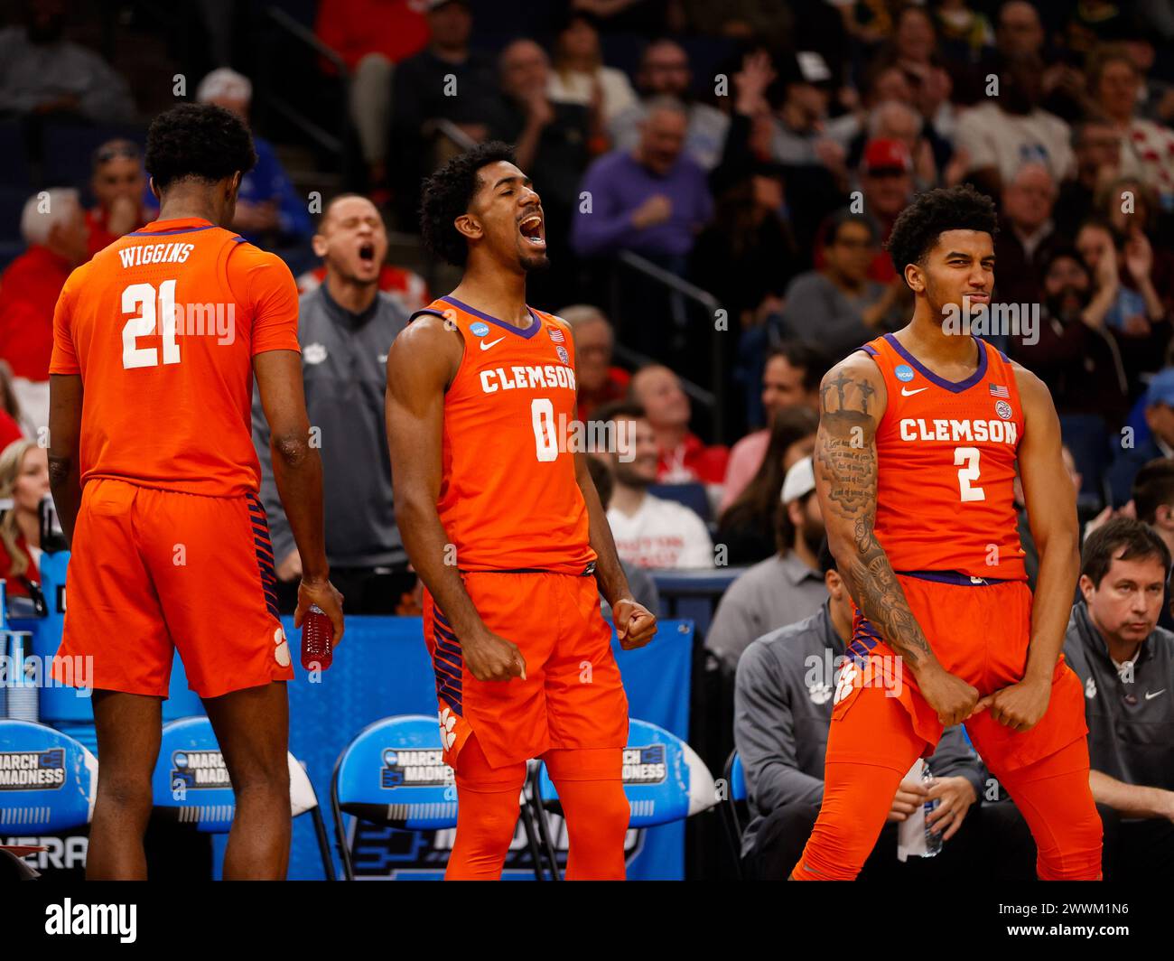 Memphis, Tennessee, USA. 24th Mar, 2024. The Clemson bench celebrates a ...