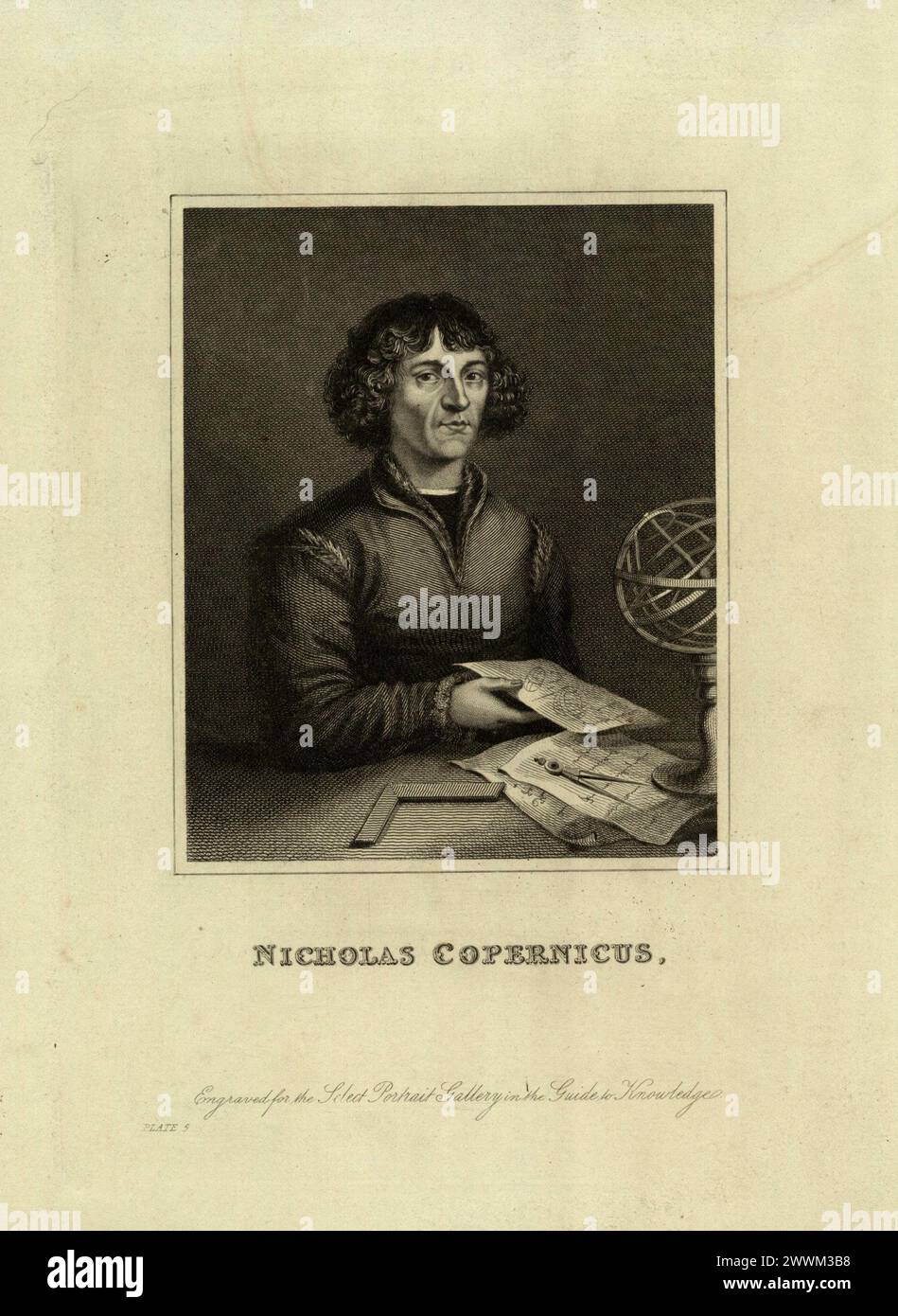 Vintage 19th century portrait engraving of astronomer and mathematician ...