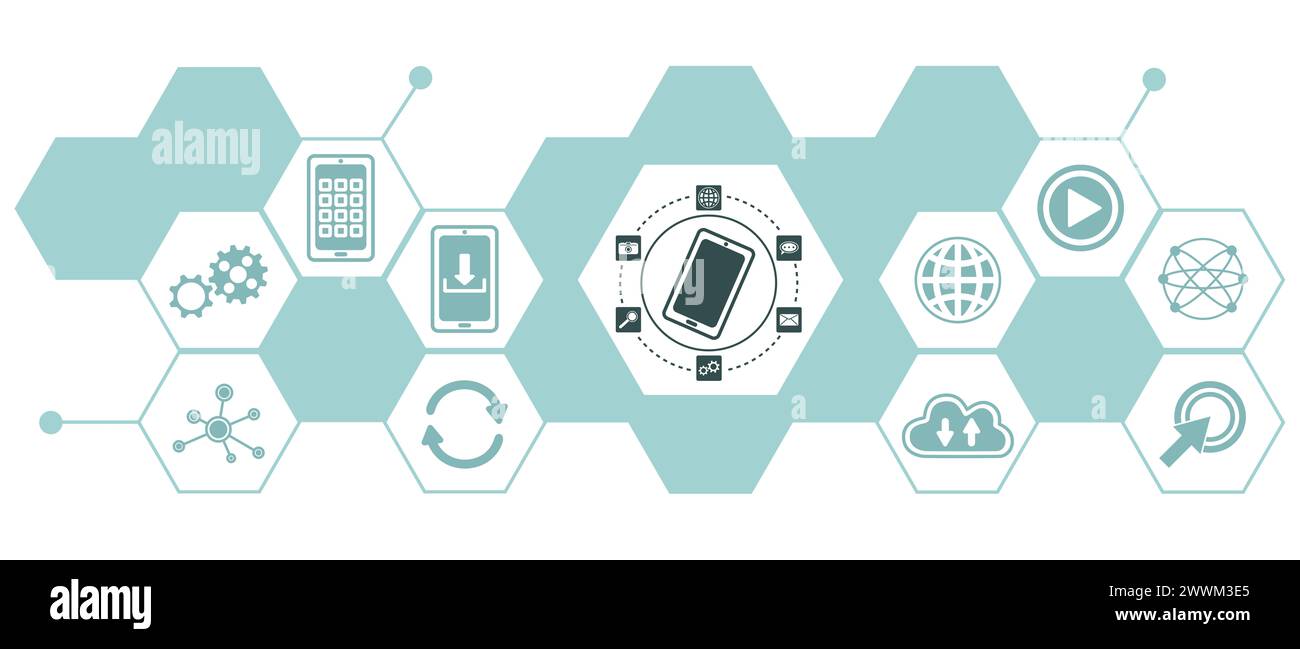 Mobile phone application connected Cut Out Stock Images & Pictures - Alamy