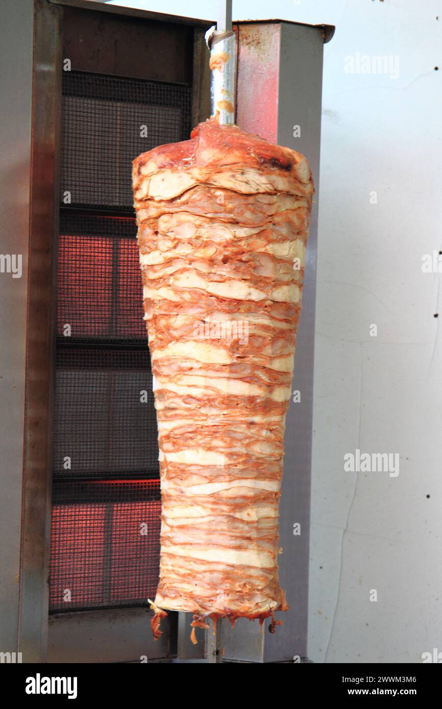 great gyros meat preparation on automatic grill Stock Photo - Alamy
