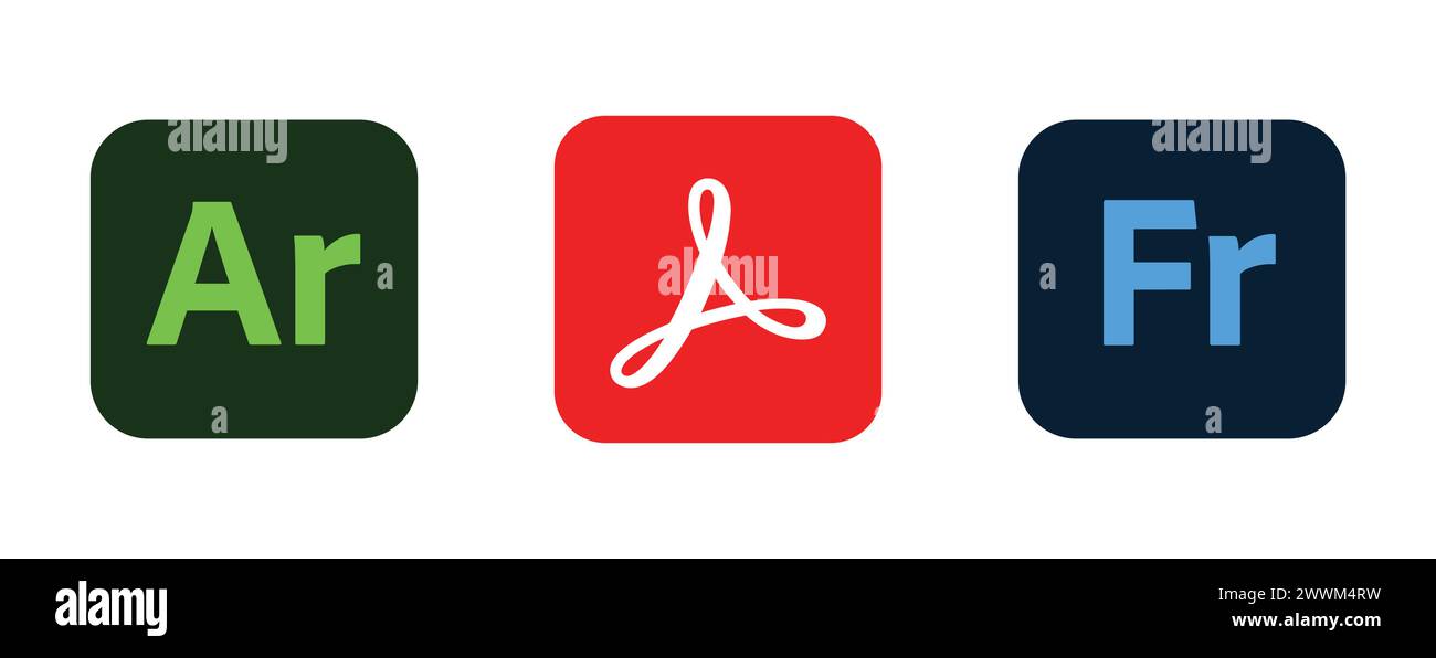 Adobe Aero, Adobe Fresco, Adobe Document Cloud CC.Editorial vector logo ...