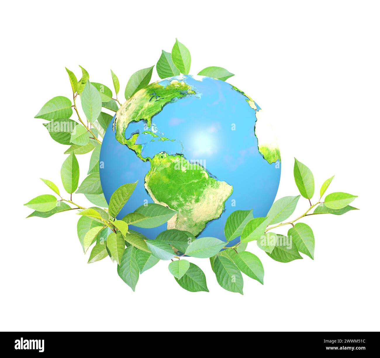 Earth day. Earth on green leaves. Ecology, go green, environmental and ...