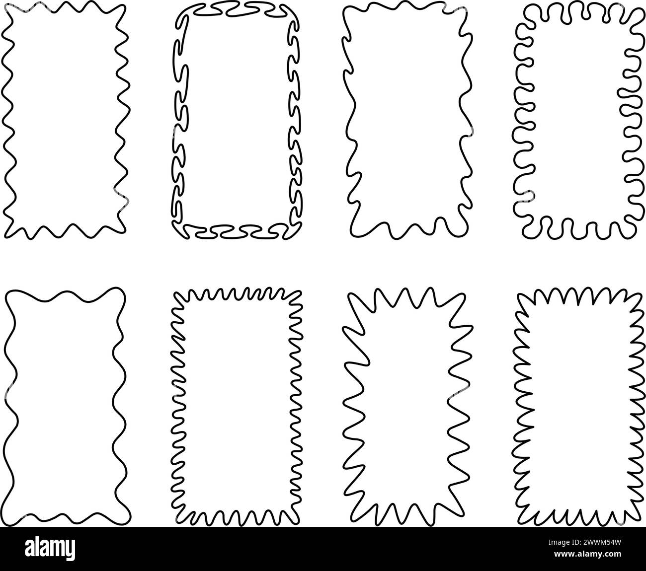 Scalloped wavy doodle frame. Hand drawn line wave rectangle border ...