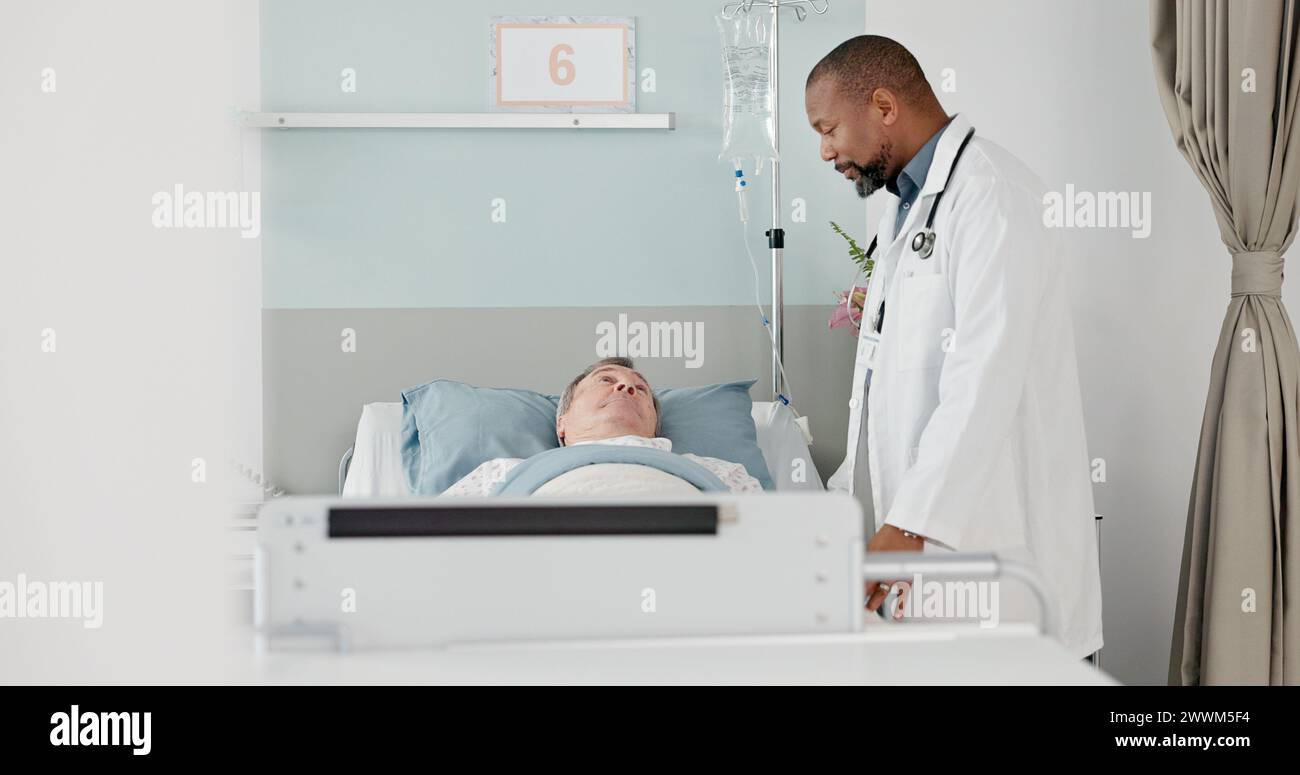 Consultation, healthcare and doctor with patient in hospital after ...