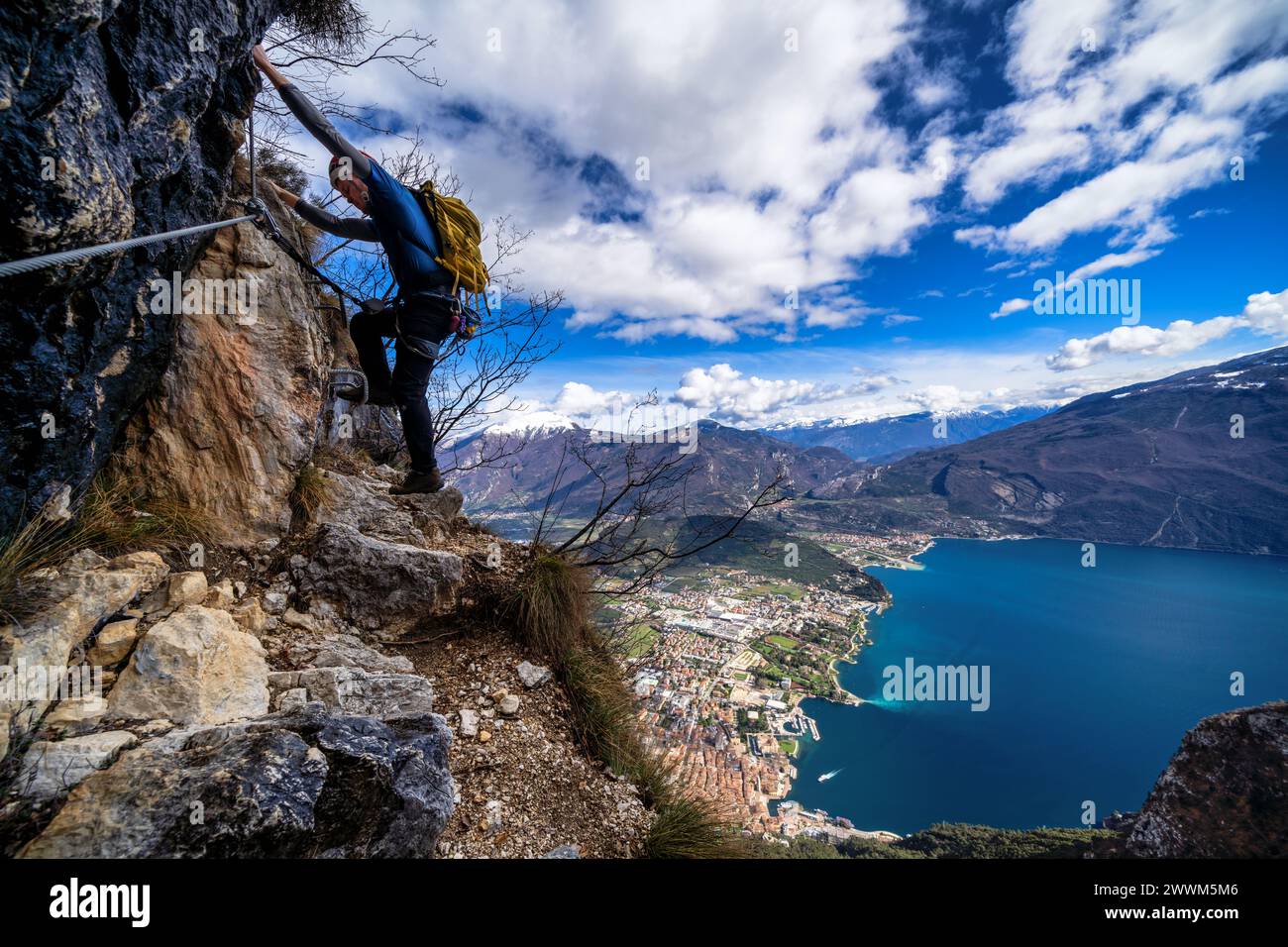On the Via Ferrata dell’Amicizia climbing route near Riva del Garda ...