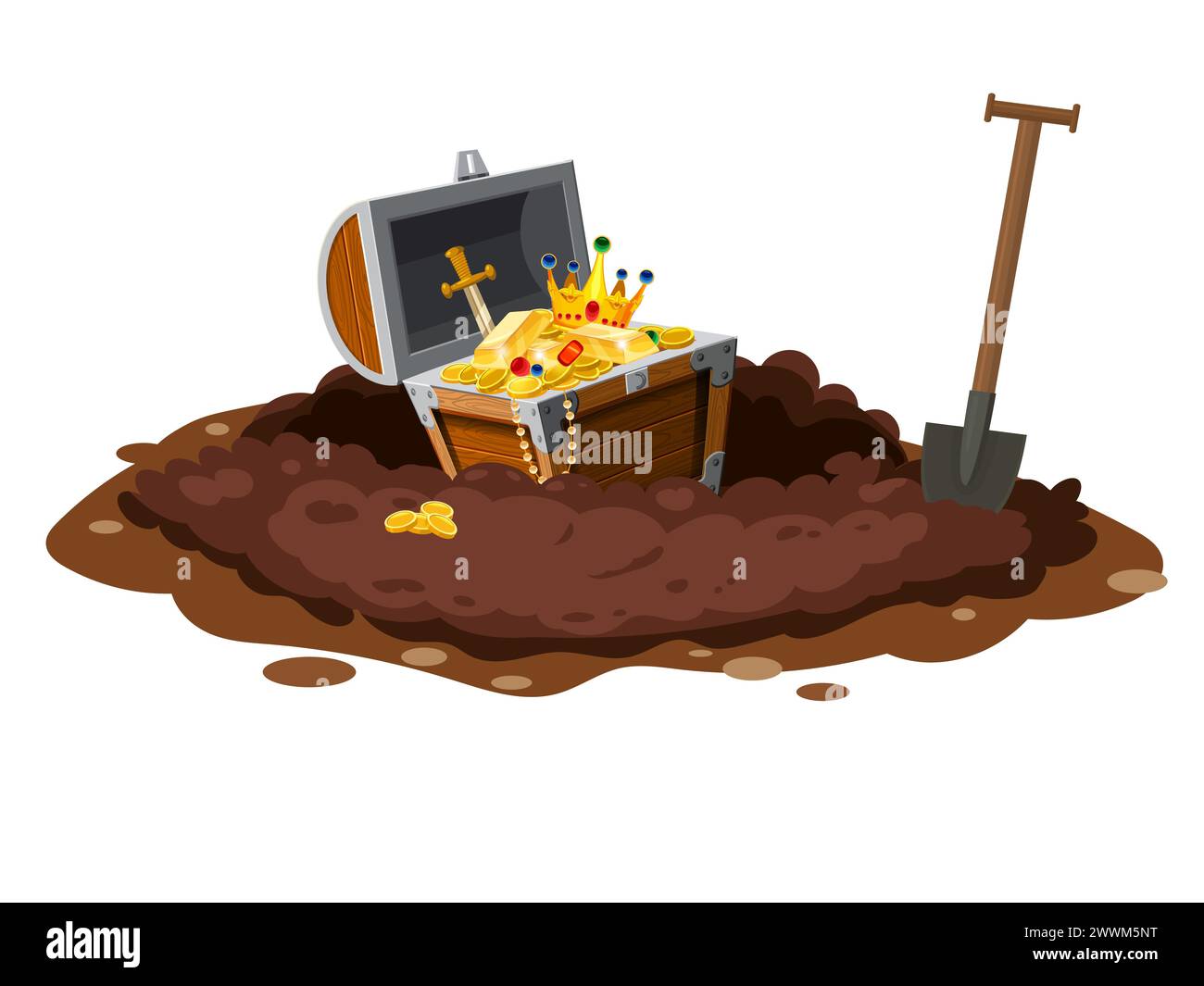 Treasure chest full of treasures, gold coins, Digging Hole in the ...