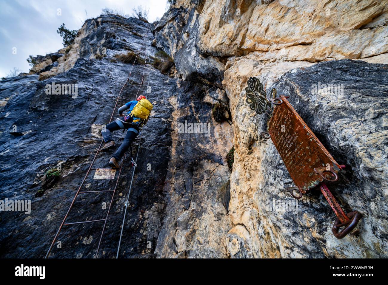 On the Via Ferrata dell’Amicizia climbing route near Riva del Garda ...