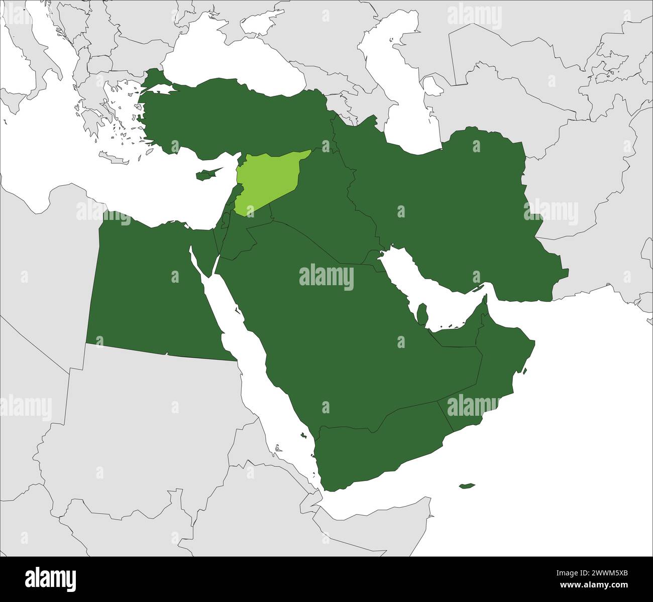 Light green map of SYRIA inside highlighted dark green map of the ...