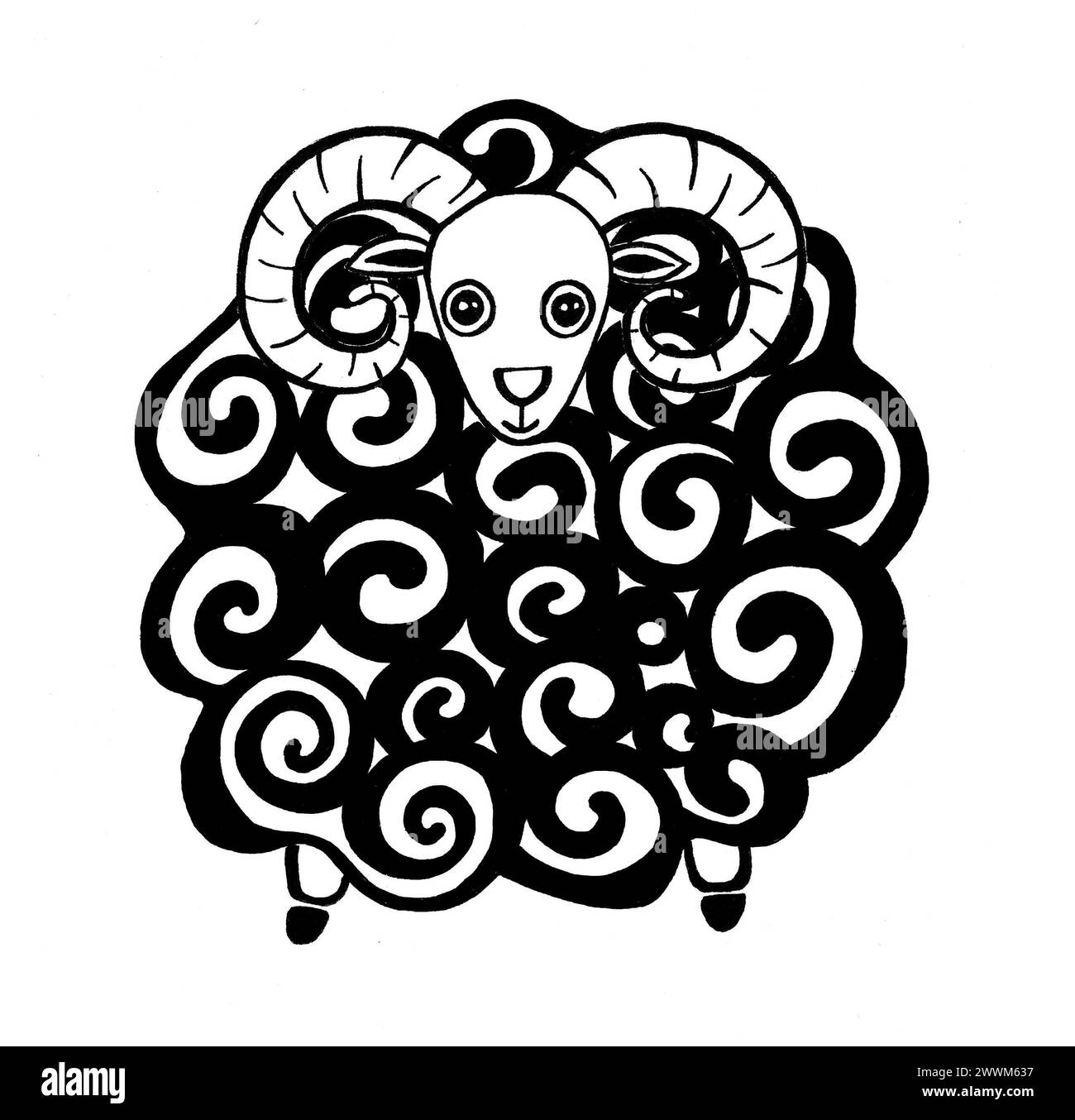 Illustration of a ram isolated on a white background. Stylization. Head ...