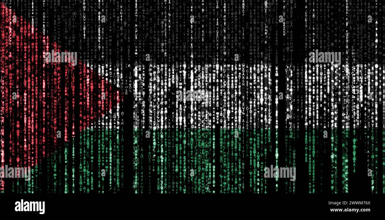 Flag of Palestine on a computer binary codes falling from the top and ...